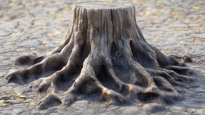 Old Tree Stump with Exposed Roots on Ground Stock Illustration ...