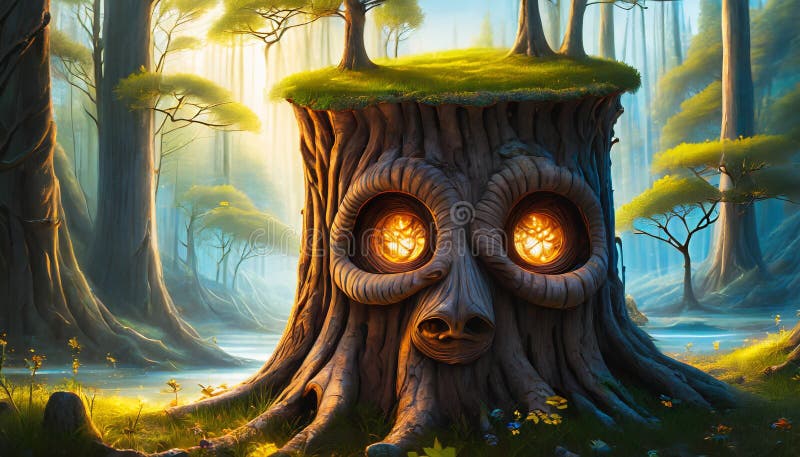An Old Tree Stump with a Face Stock Illustration - Illustration of ...
