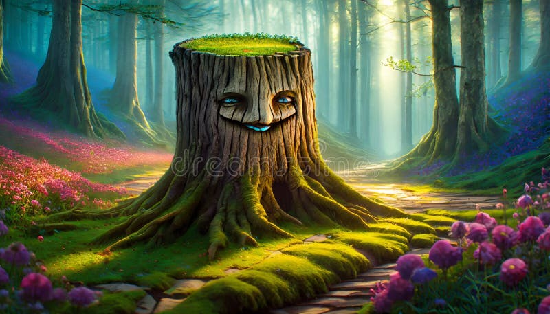 An Old Tree Stump with a Face Stock Illustration - Illustration of ...