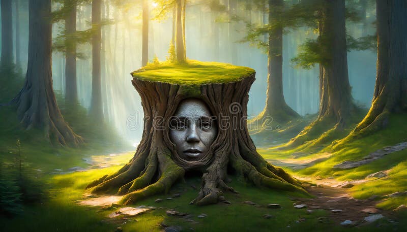 An Old Tree Stump with a Face Stock Illustration - Illustration of face ...