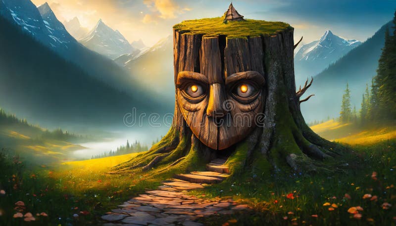 An Old Tree Stump with a Face Stock Illustration - Illustration of ...