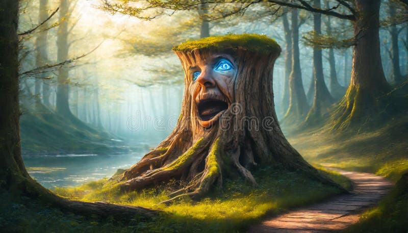 An Old Tree Stump with a Face Stock Illustration - Illustration of ...
