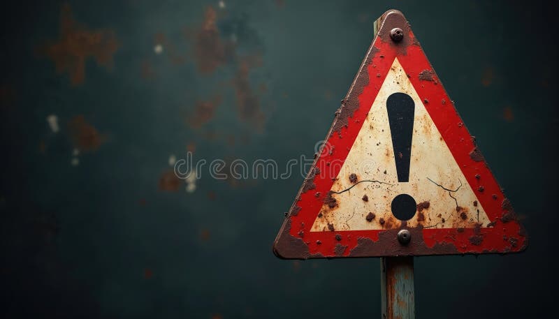 Old Triangular Road Warning Sign with Exclamation Mark, Red Border ...