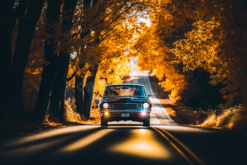 An Old Truck Driving Down Country Road in the Fall. Generative AI Stock ...