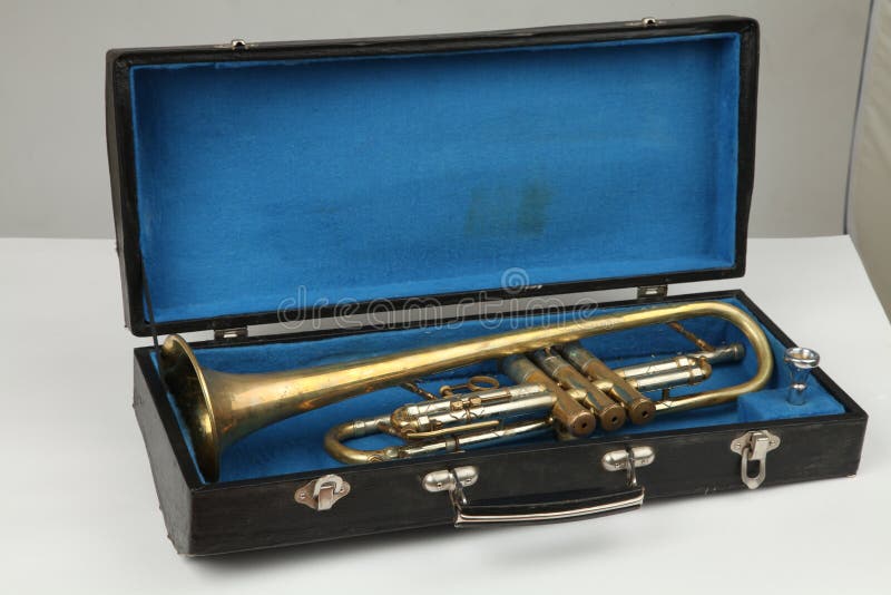 Old trumpet in the cases stock image. Image of instrument - 89047899