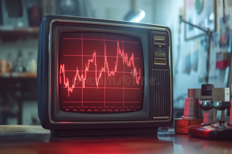 An Old Tube TV with a Dynamic Red Graphic on Its Screen Stock ...