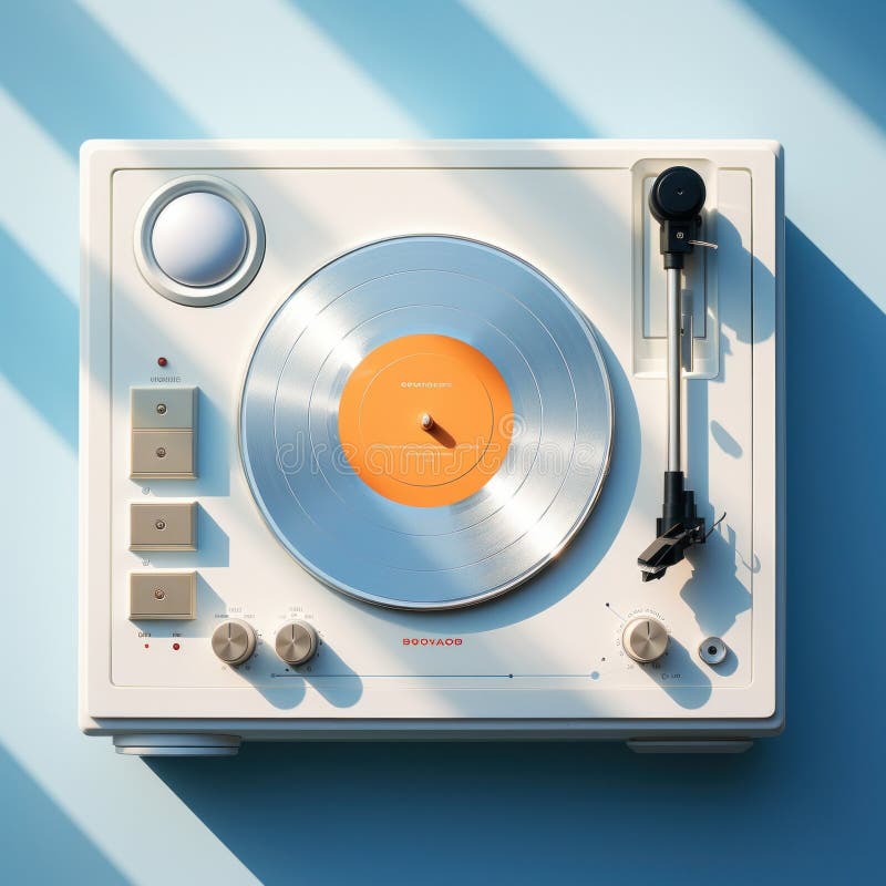 Old Turntable Player with Lp Vinyl Record Top View. Stock Image - Image ...