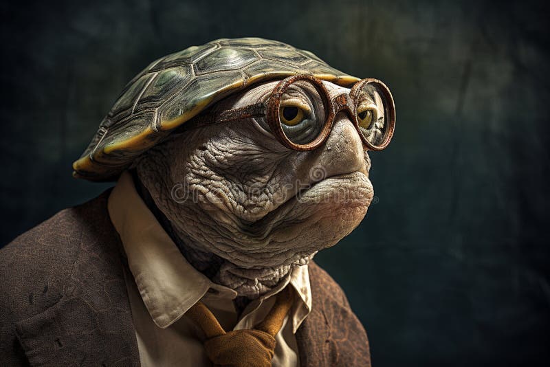 Old Turtle with Glasses in Front of Studio Background. Generative AI ...