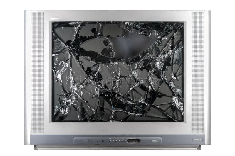 Old TV with broken screen stock image. Image of death - 127605555