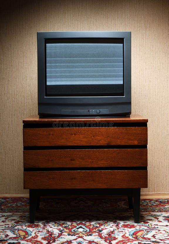 Old TV with Clutter on the Screen on an Old Table, Vintage Design in ...