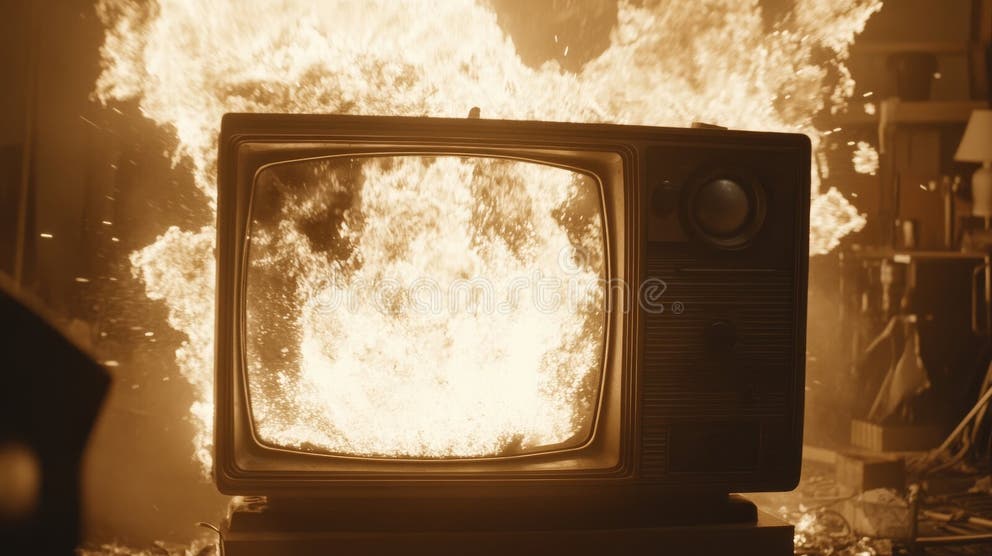 An Old TV Explodes with a Fiery Blast in a Dramatic Scene Stock Image ...