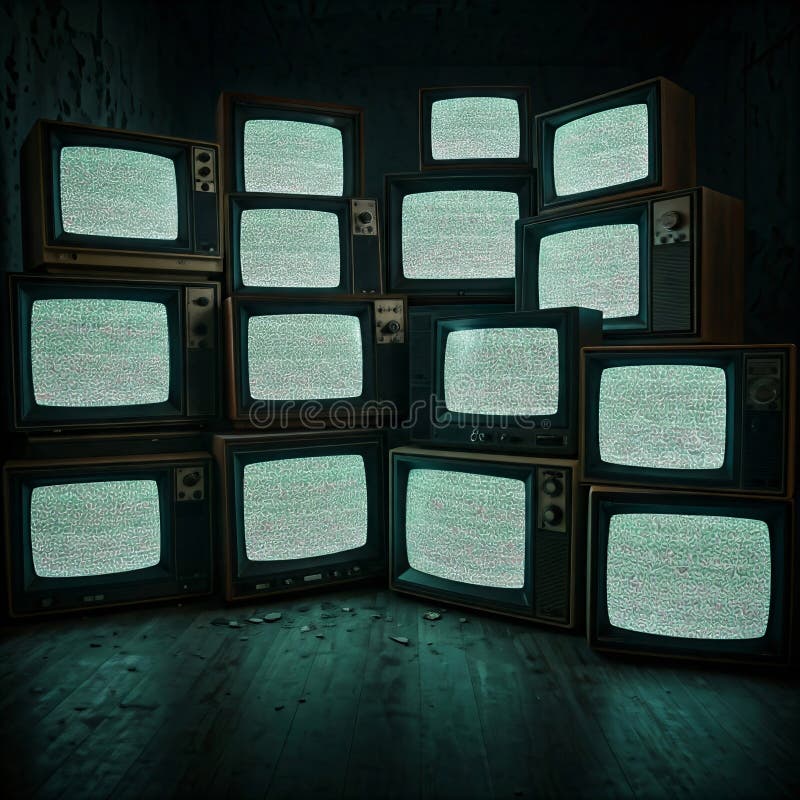 Old TV in Grunge Room with Green Screen. 3d Render Front View Stock ...
