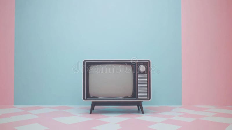 Old Tv Set on Retro Background, Pastel Dreamscape Stock Image - Image ...