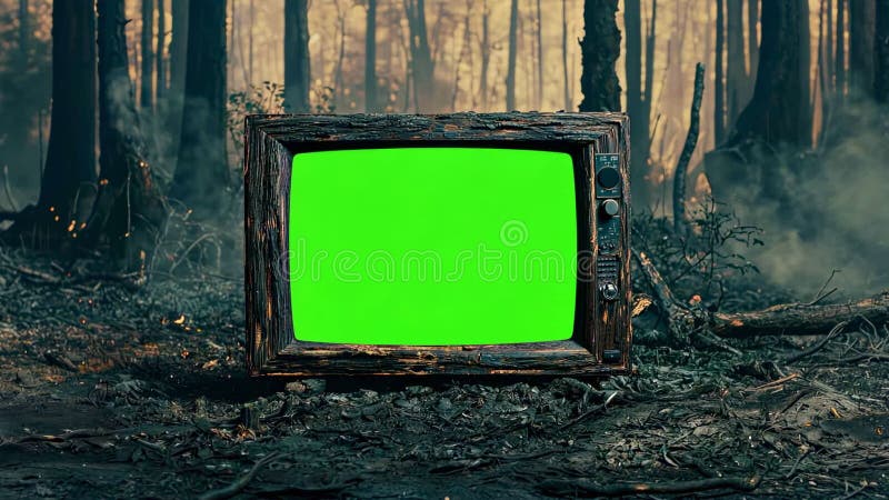Old Tv Showing Green Screen in Scary Forest Stock Video - Video of ...
