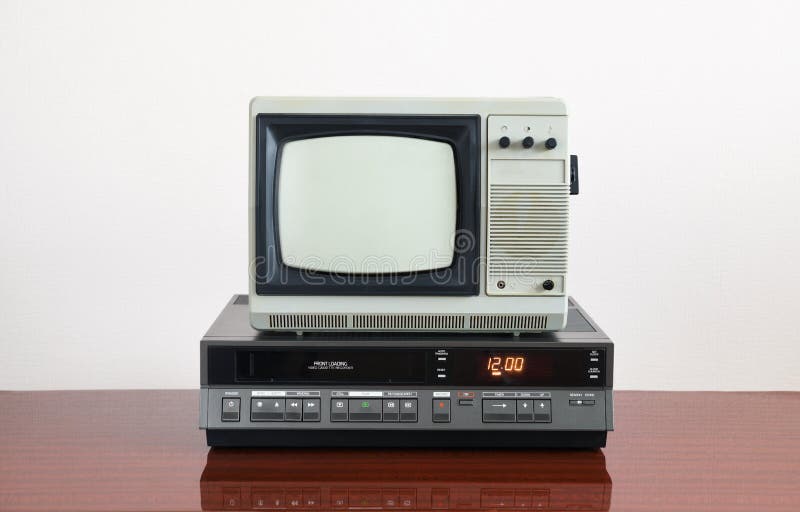 Old TV with VCR on the Background of Wallpaper. Stock Image - Image of ...