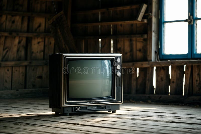 Old TV. Vintage Television in an Empty Room Stock Illustration ...