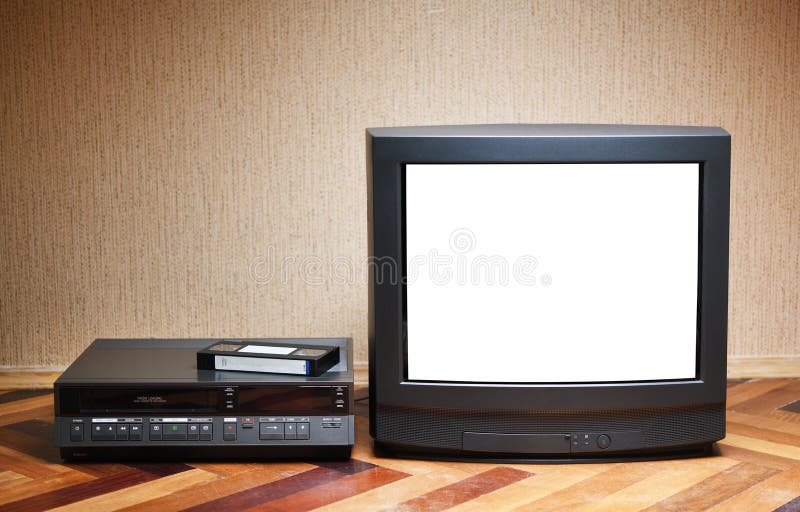 Old TV with VCR on the Background of Wallpaper. Stock Photo - Image of ...