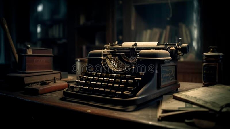 The Old Typewriter. Classic Book Writer Room Stock Illustration ...