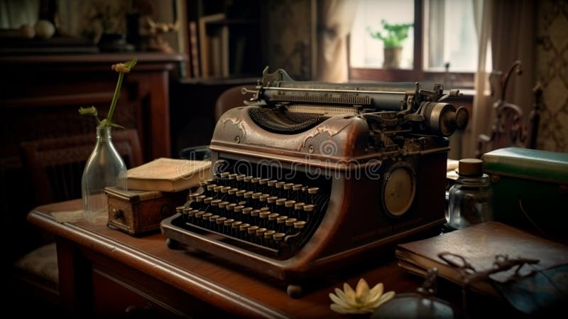 The Old Typewriter. Classic Book Writer Room Stock Illustration ...