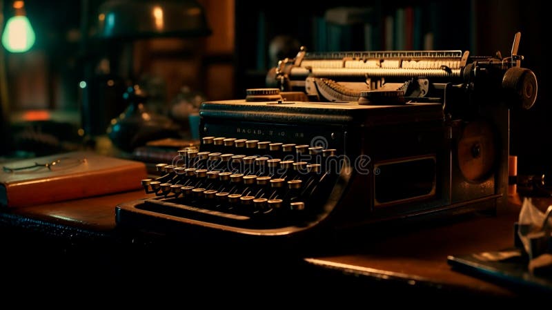 The Old Typewriter. Classic Book Writer Room Stock Illustration ...