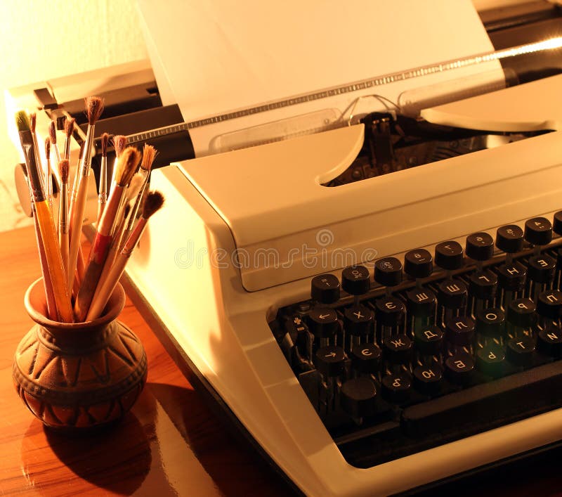 Old Typewriter and Paint Brushes Stock Image - Image of jobs, character ...
