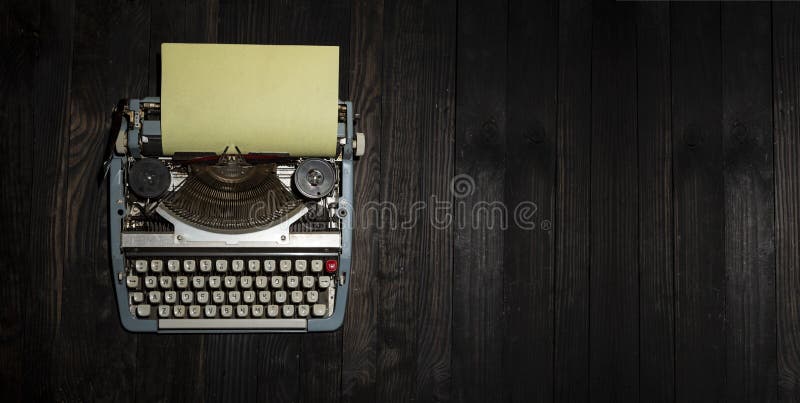 Old Typewriter with Paper on Dark Wooden Table with Copy Space of ...