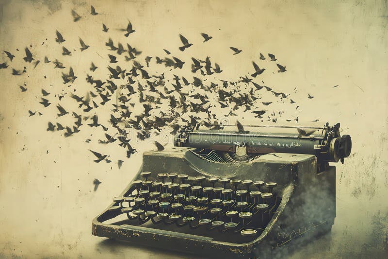 Old Typewriter Releasing Black Birds, Symbolic Surreal Image Stock ...