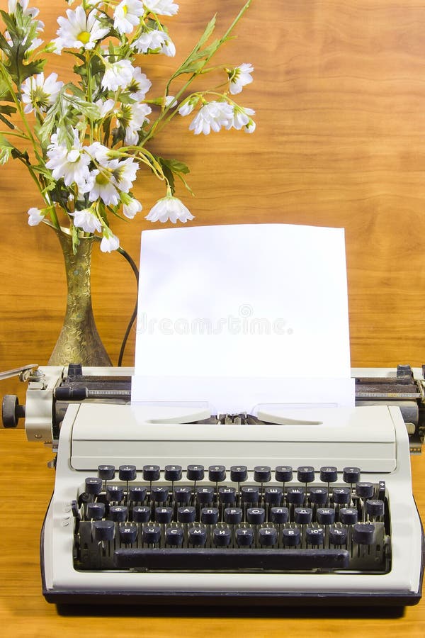 Old Typewriter and Sheet of Paper Stock Photo - Image of technique ...