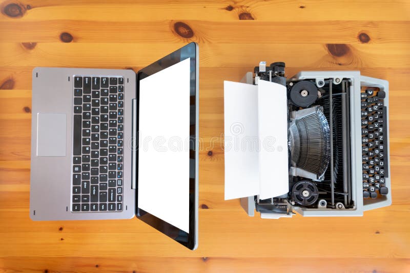 Contemporary Laptop Vs Old Typewriter Stock Photo - Image of black ...