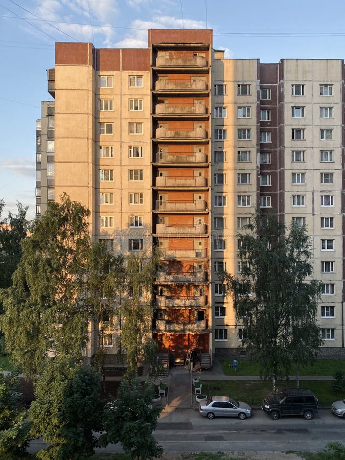 Old Typical Soviet Apartment Building Architecture on a Summer Day ...