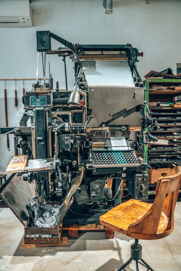 Old Typography Printing Machine with Letter Samples. Editorial ...