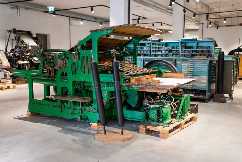 Old Typography Printing Machine with Letter Samples. Editorial Stock ...