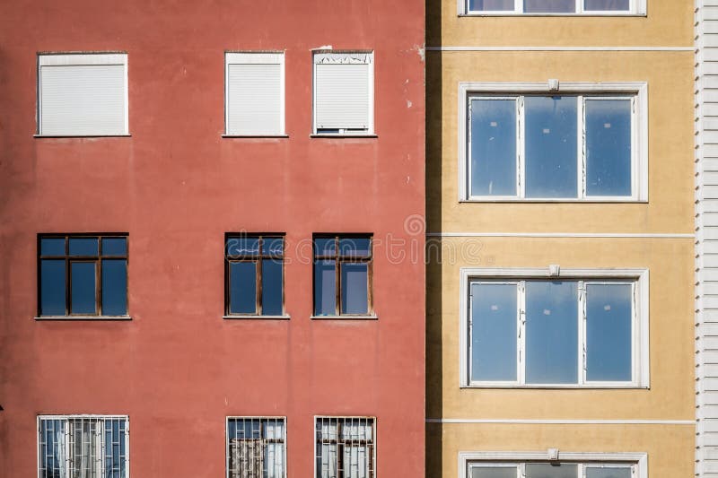 Old and Ugly Facade of a Residential Building with Two Different ...