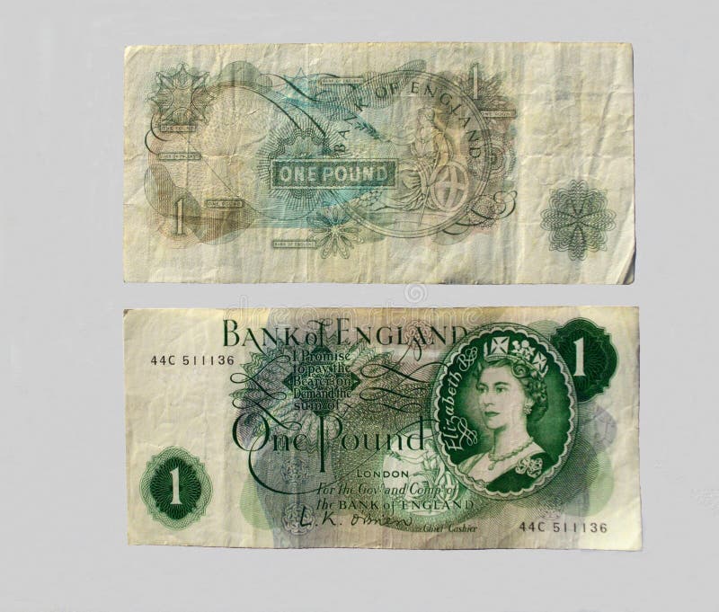 Old UK One pound notes editorial stock image. Image of eight - 40236864