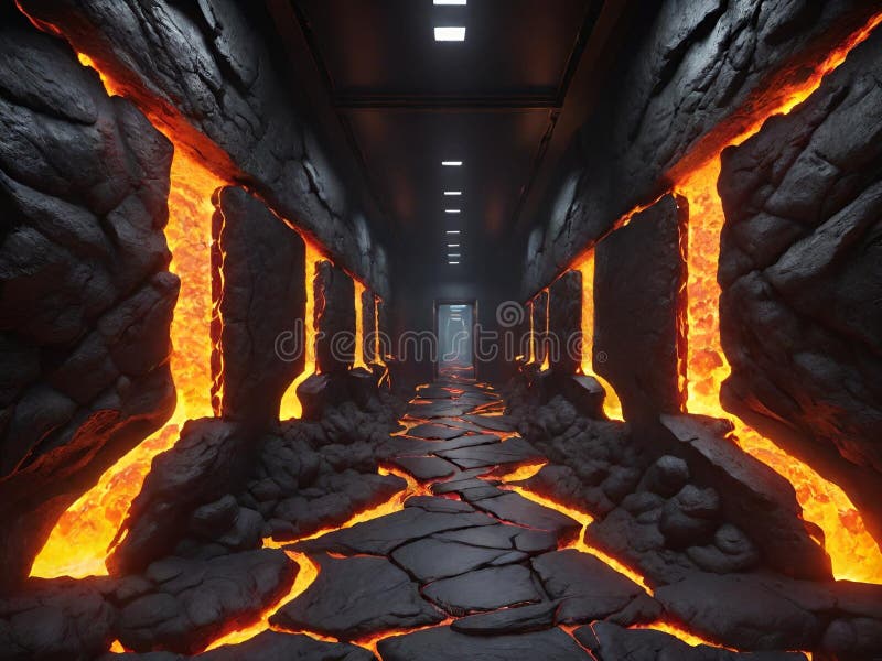 Old Underground Fire Corridor with a Fire Flame on the Background Stock ...