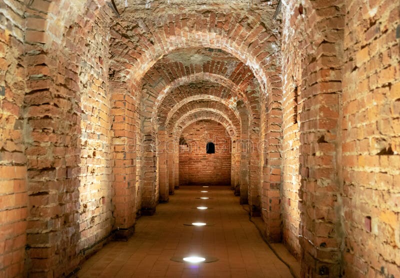 Old Underground Tunnel with Brickwork. Stone Tunnel with Perspective ...