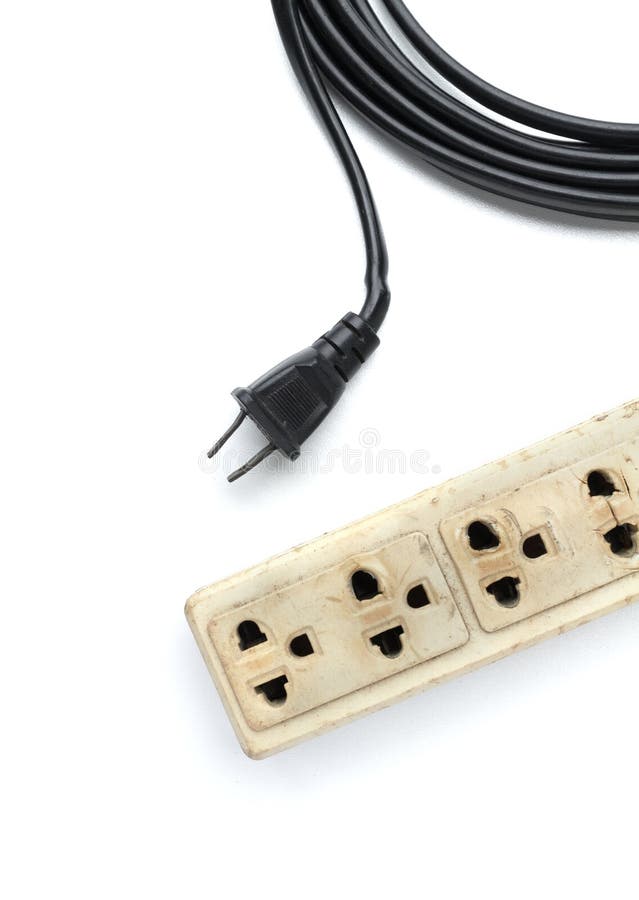 Old and Unsafe Power Strip with Illuminated Switch Isolated on White ...