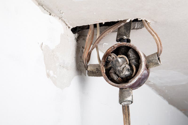 Old, Unsafe Wiring in the Apartment. Safety Violation Stock Photo ...