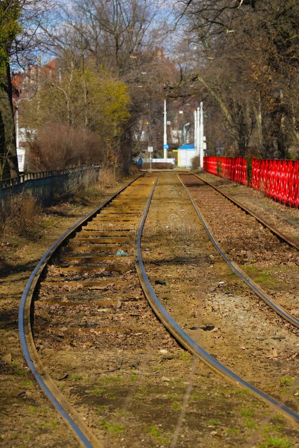 Old Unused Tram Lines in the City Stock Photo - Image of railway ...