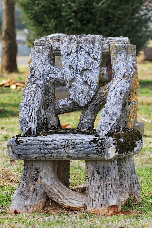 Old Unusual Empty Chair Tombstone Tree Trunks Stock Image - Image of ...