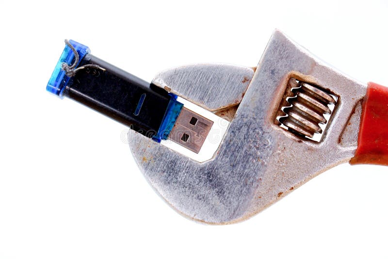 Old Usb Drive Pressed with Adjustable Wrench Stock Photo - Image of ...