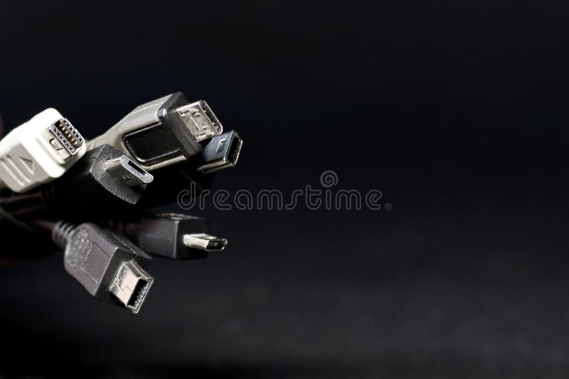Old USB Plug Cable Isolated on Black Background Stock Photo - Image of ...