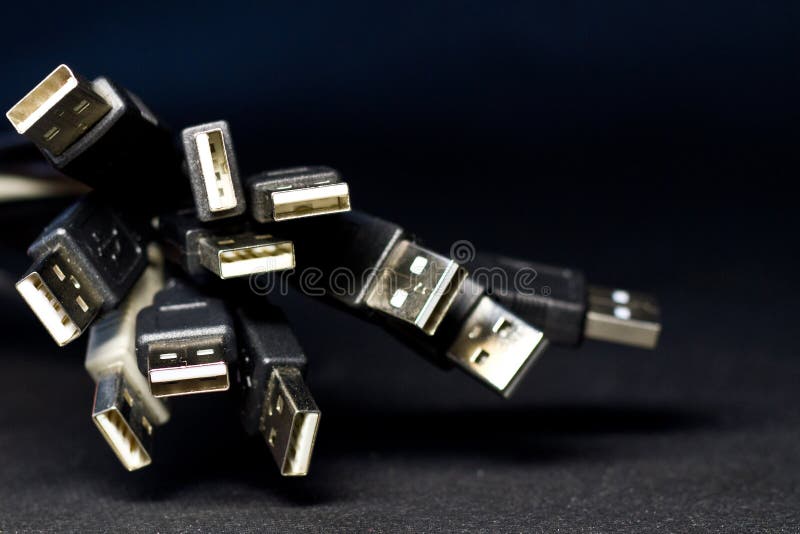 Old USB Plug Cable Isolated on Black Background Stock Image - Image of ...