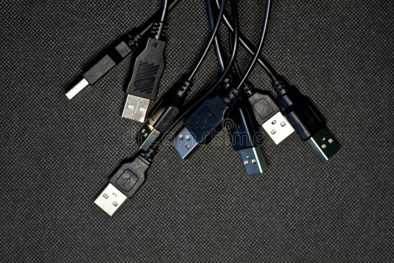 Old USB Plug Cable Isolated on Black Background Stock Image - Image of ...