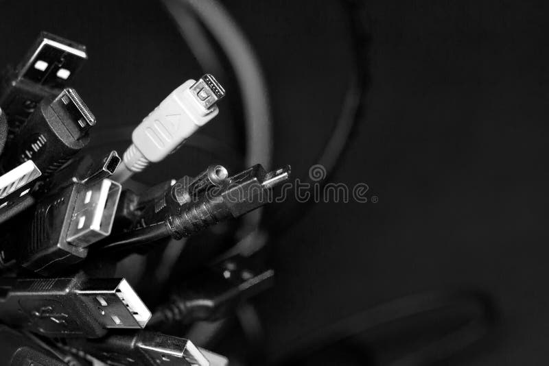 Old USB Plug Cable Isolated on Black Background Stock Photo - Image of ...