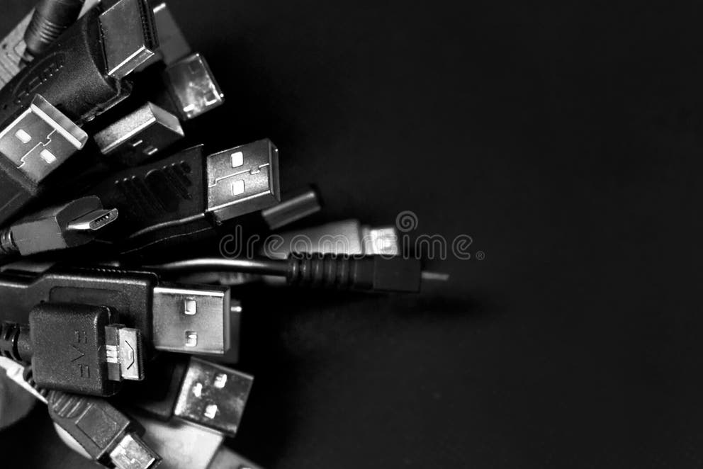Old USB Plug Cable Isolated on Black Background Stock Photo - Image of ...