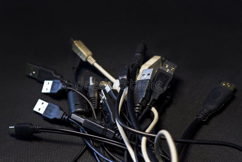 Old USB Plug Cable Isolated on Black Background Stock Photo - Image of ...