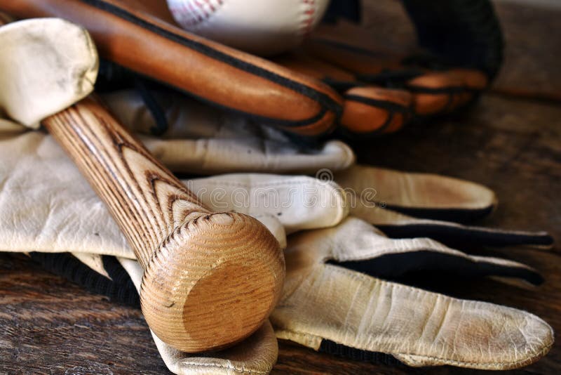 Old Used Baseball Equipment Close Up Stock Image - Image of aged ...