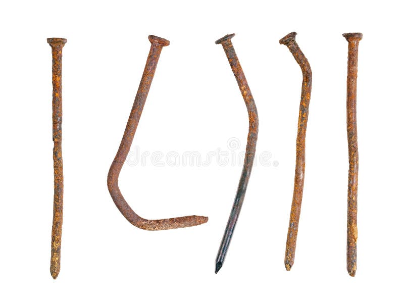 Rusty Deformed and Nails Close-up, Isolated on White Stock Image ...