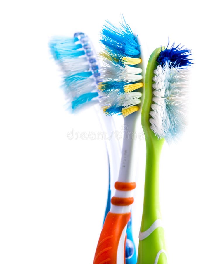 Old Used Colorful Toothbrushes Stock Photo - Image of glass, washing ...